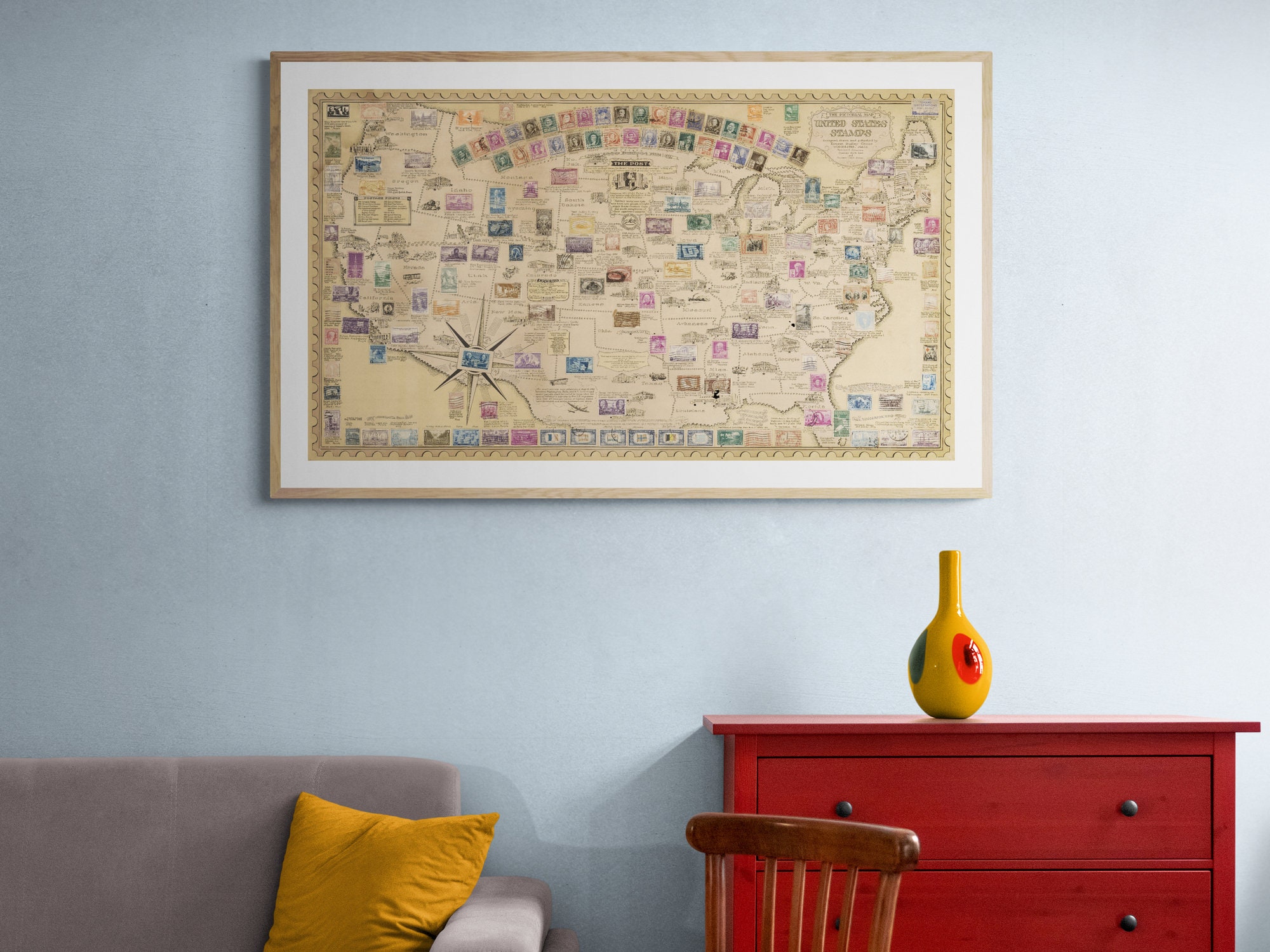 The Pictorial Map of United States Stamps 1949 Vintage - Etsy