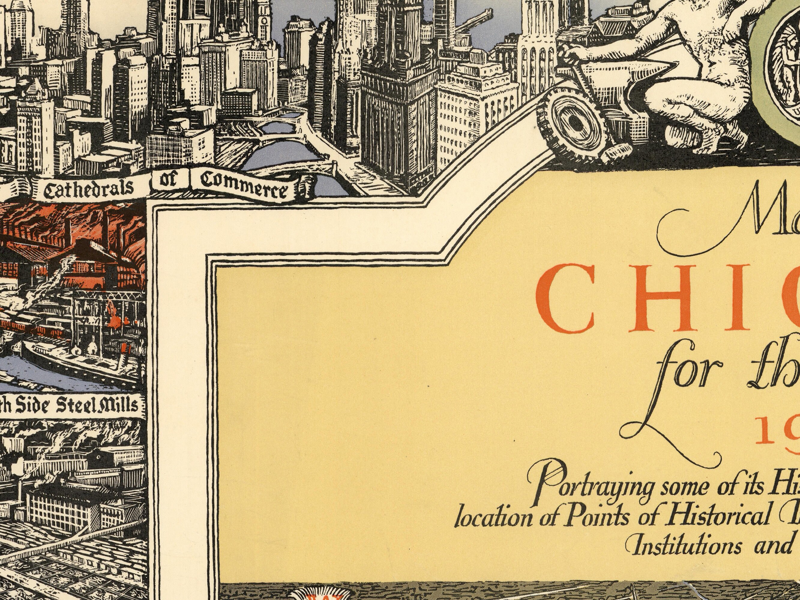 Vintage Map of Chicago 1933 American History Pictorial Birdseye ...