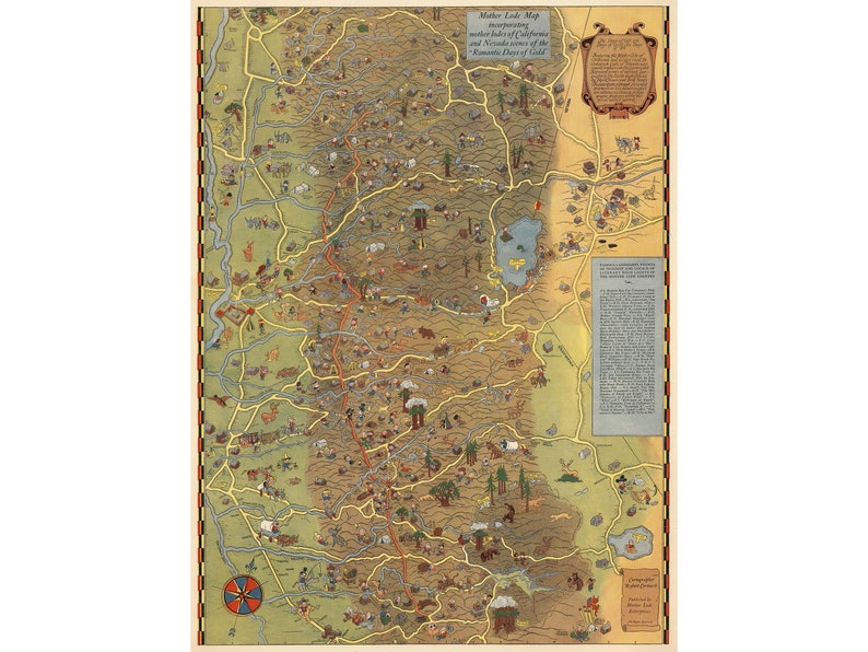 Vintage 1931 Gold Prospecting Map: Mother Lode, California and Nevada ...
