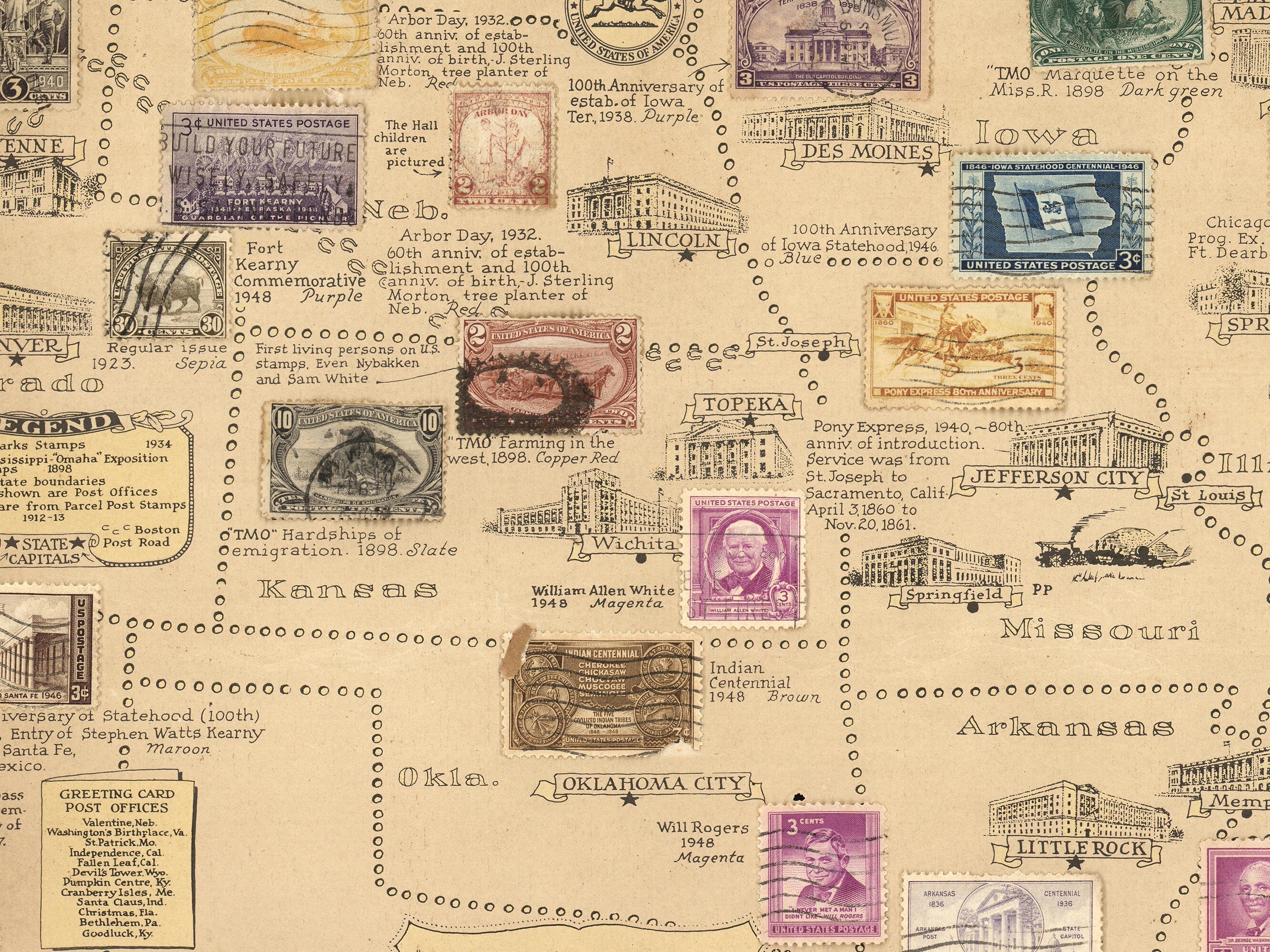The Pictorial Map of United States Stamps 1949 Vintage Philately Stamp ...
