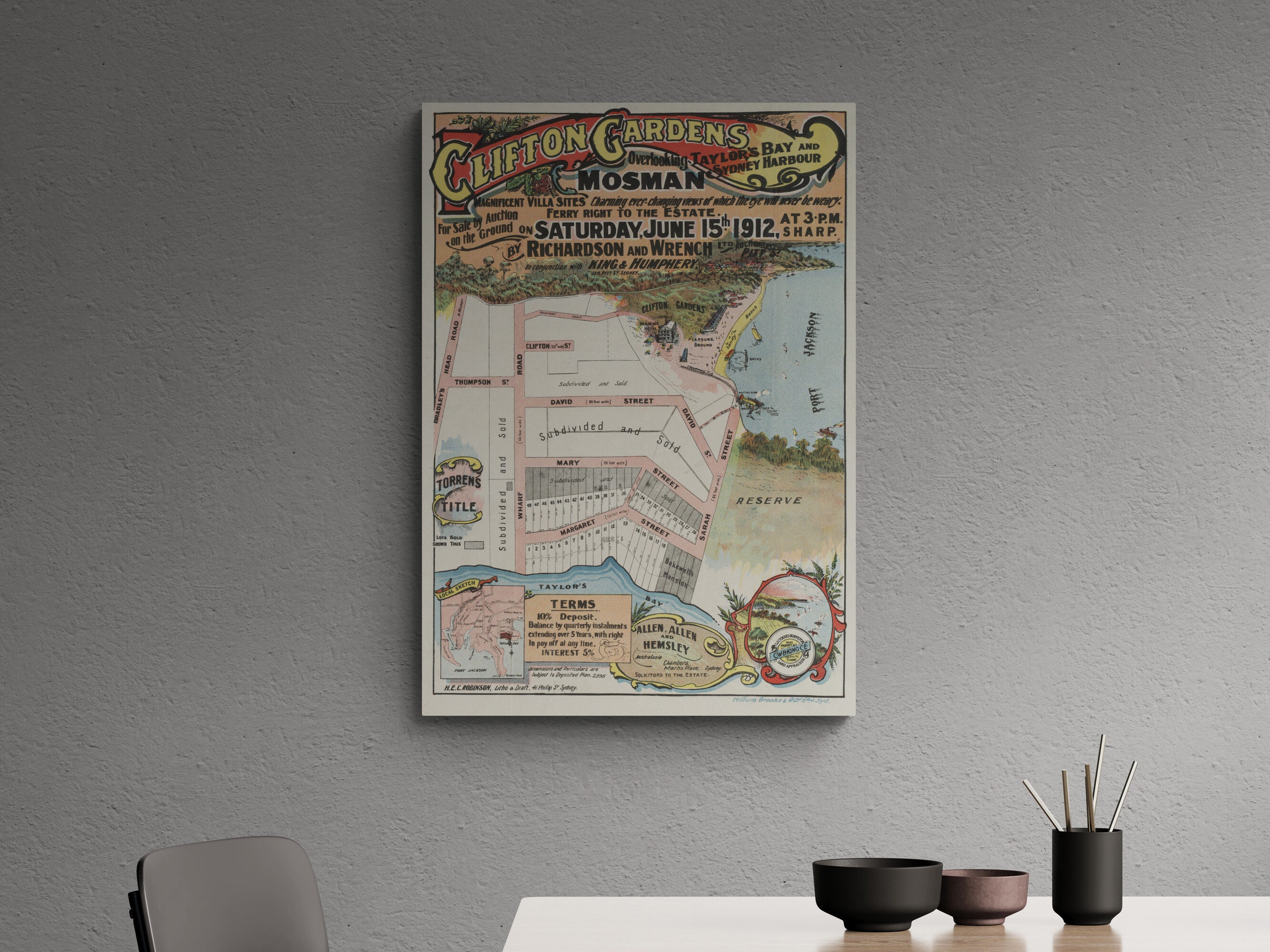 Vintage 1912 Map Print: Mosman Sydney, Clifton Gardens Estate - Etsy