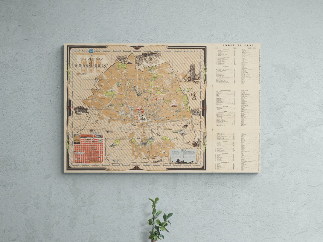 Map of Johannesburg 1951 Old South Africa Map Antique Joburg Print ...