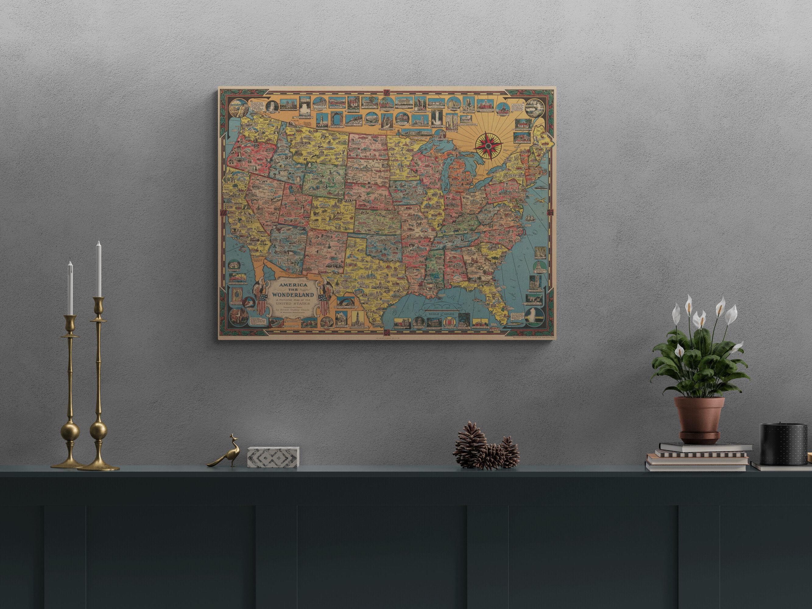 1954 Vintage Americana Map Poster: America the Wonderland Wall Art - Etsy