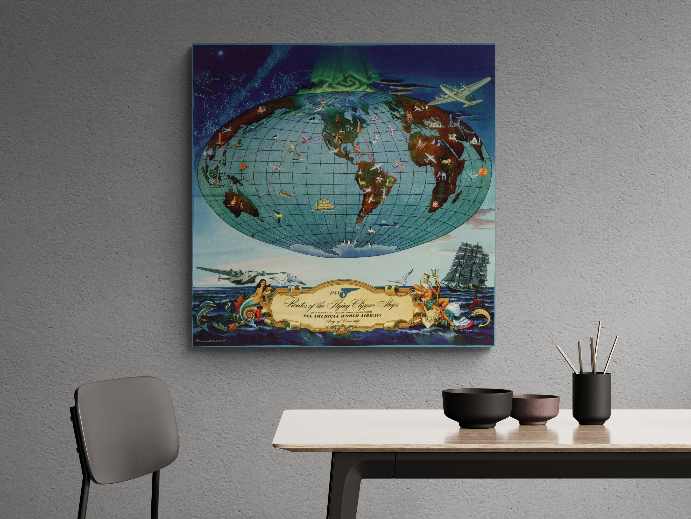 Vintage Map Routes of the Flying Clipper Ships 1941 Pan American World ...