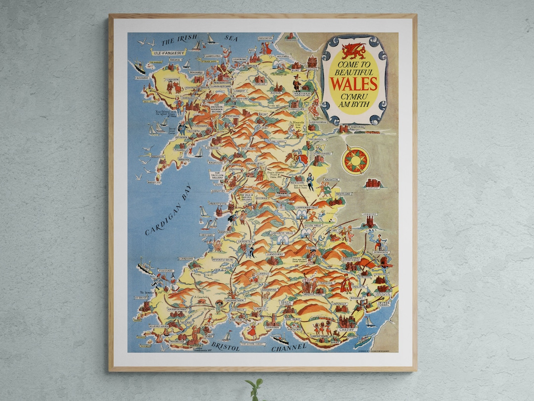 Old Wales Map Come to Beautiful Wales Cymru Am Byth 1953 Antique ...