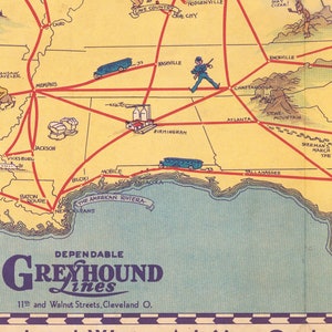 Vintage Greyhound Bus Lines Map of America 1932 Old Travel Map Antique ...