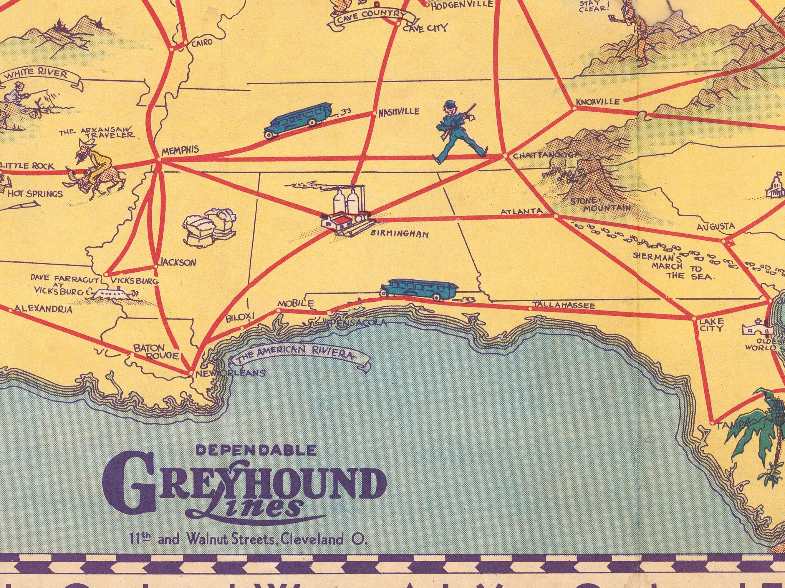 Vintage Greyhound Bus Lines Map of America 1932 Old Travel Map - Etsy