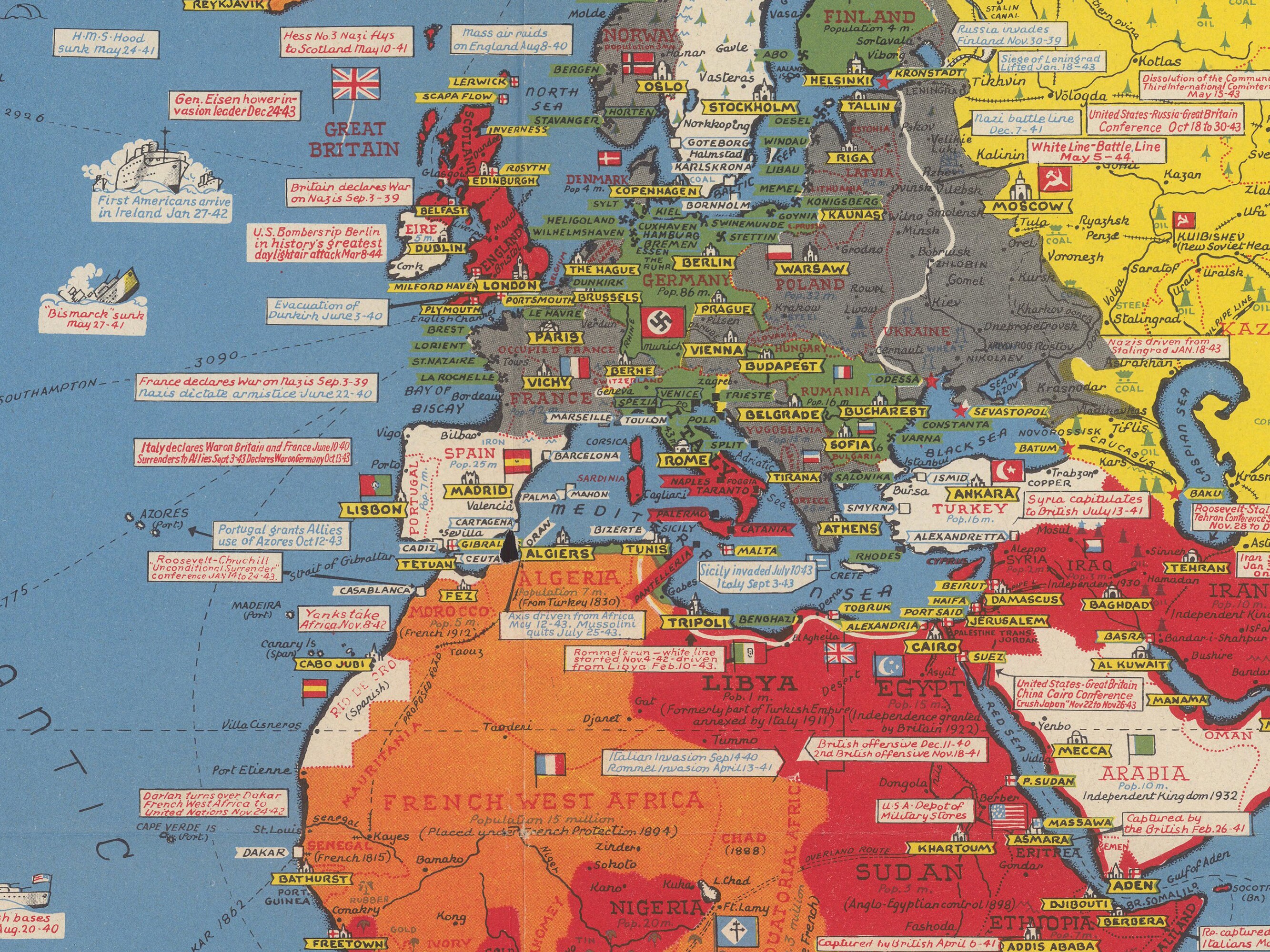 Vintage World War 2 Map Print, 1945 Antique Global Conflict Poster - Etsy