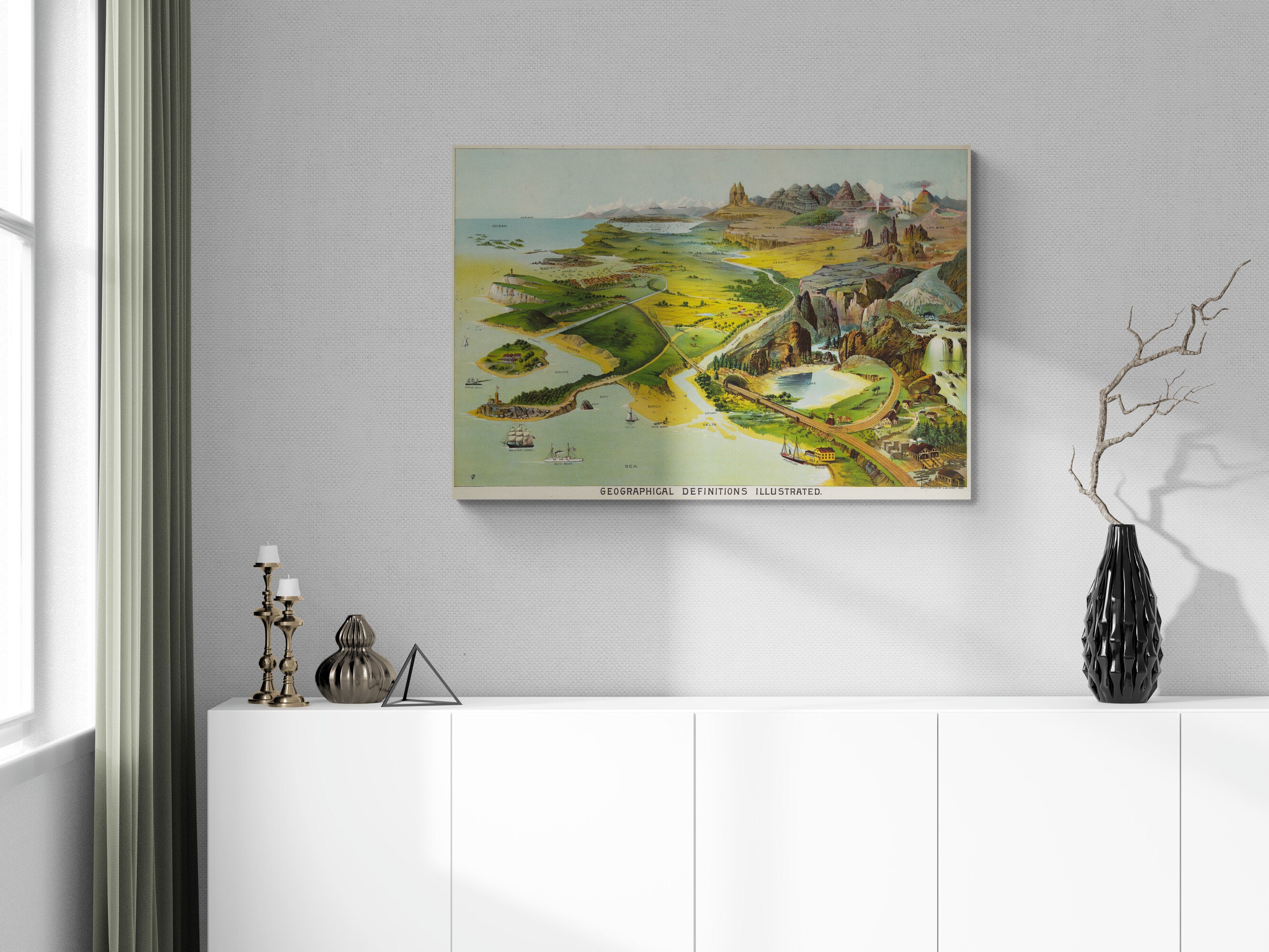 Retro Classroom Map 1893 Geographical Definitions Illustrated School ...