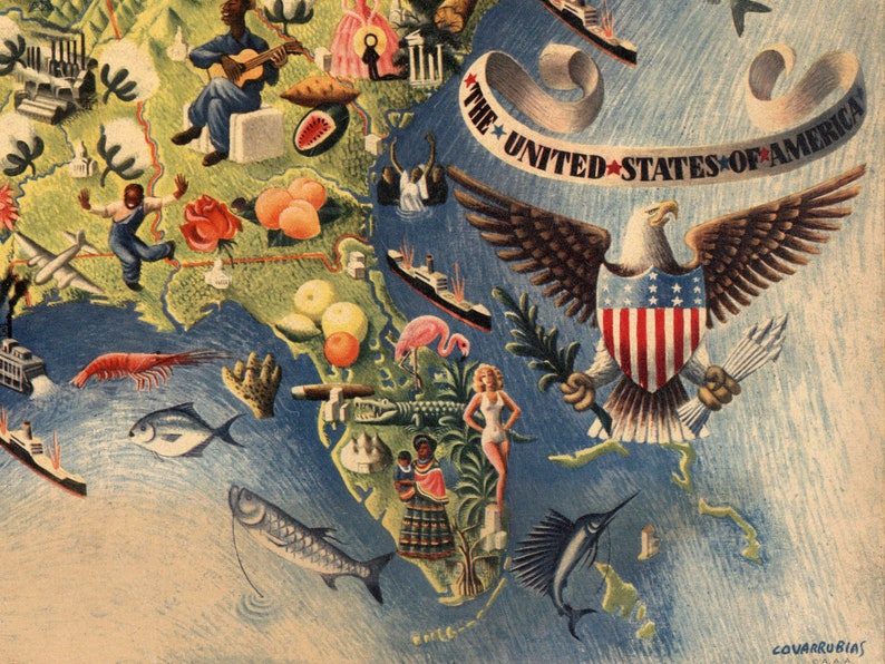 Pictorial Map of the United States of America 1942 Canada - Etsy