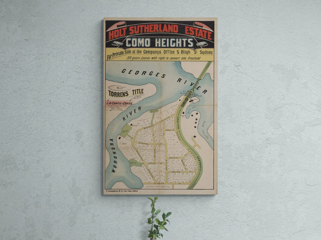 Vintage Map Como Heights Sydney 1888 Holt Sutherland Estate Sales Map ...