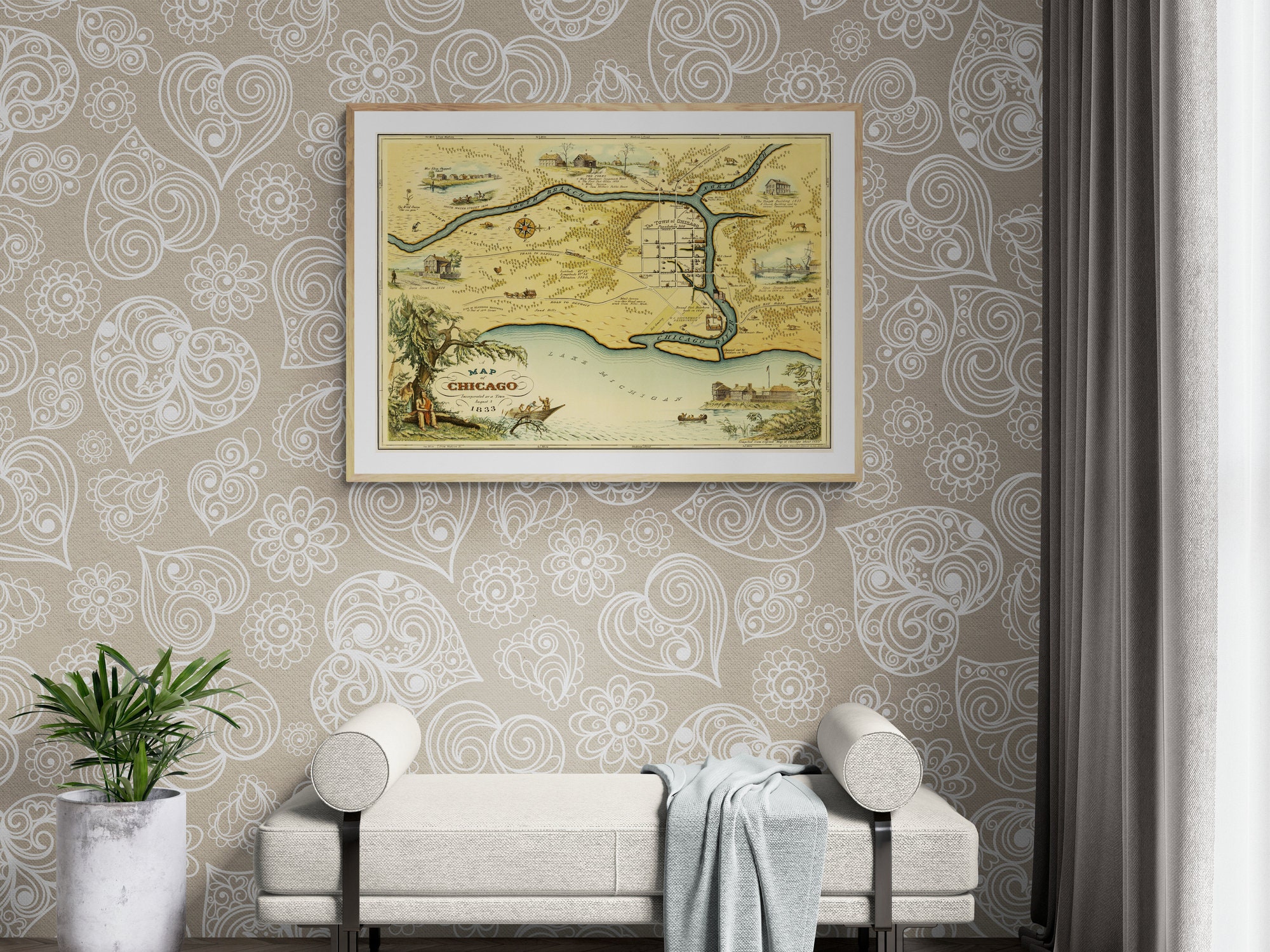 Vintage Pictorial Map of Chicago 1833 Illustrated American History Lake ...