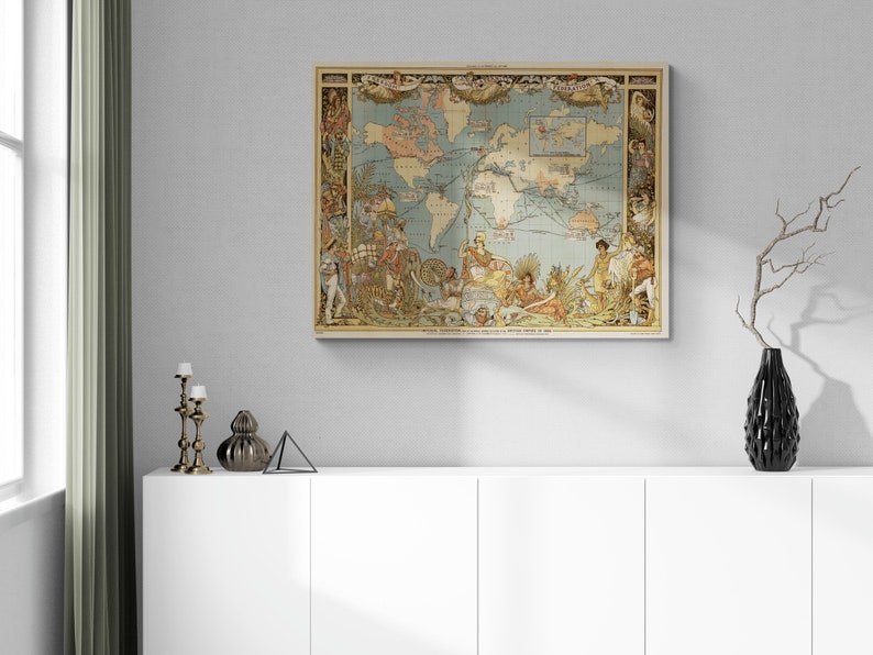 Vintage British Empire Map Showing Extent of Reach 1886 Old World Map ...