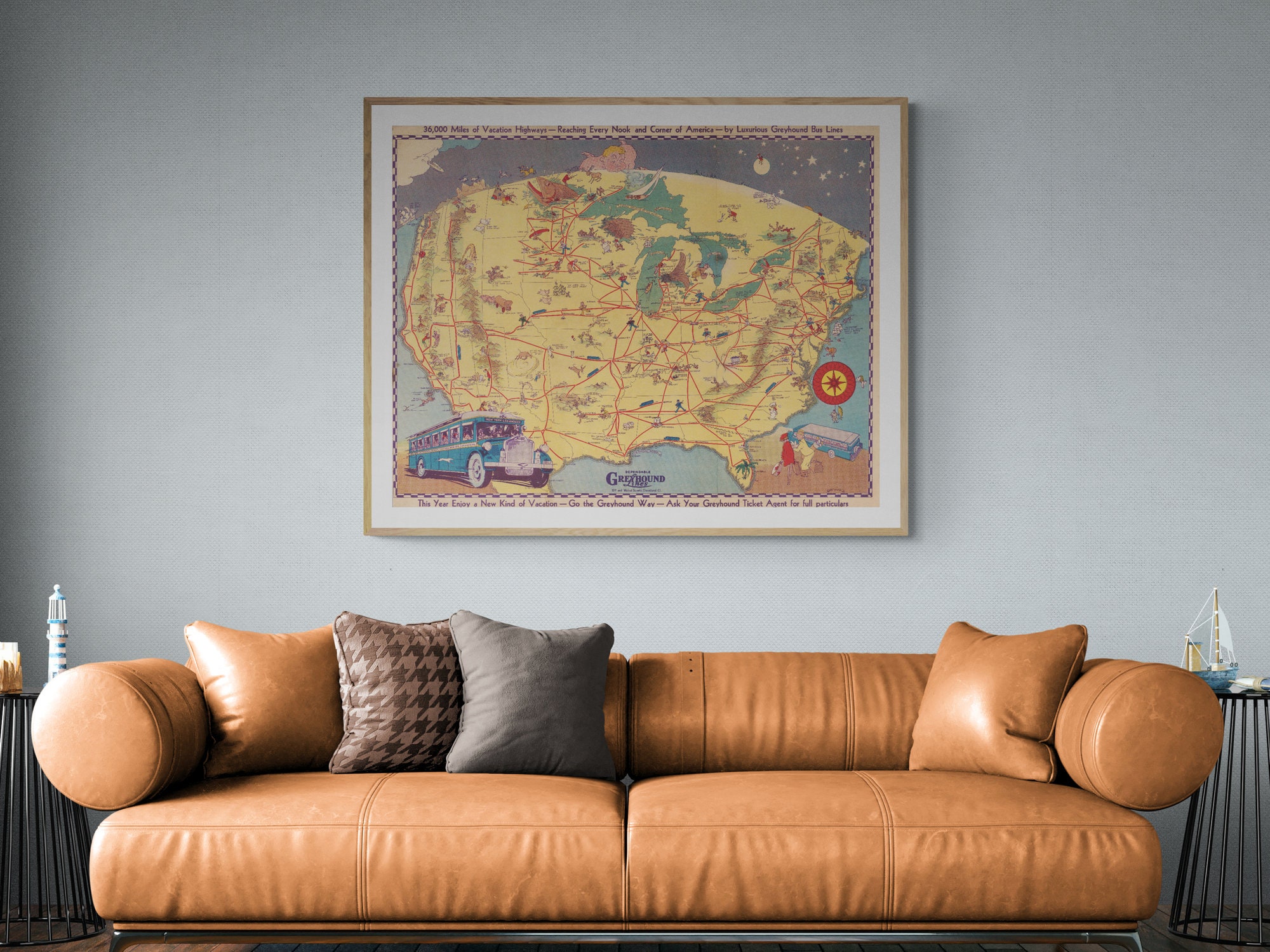 Vintage Greyhound Bus Lines Map of America 1932 Old Travel Map - Etsy