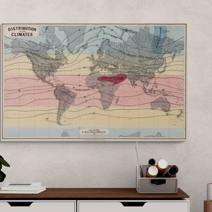 Vintage Map Distribution of the Climates 1862 Old World Map Antique ...