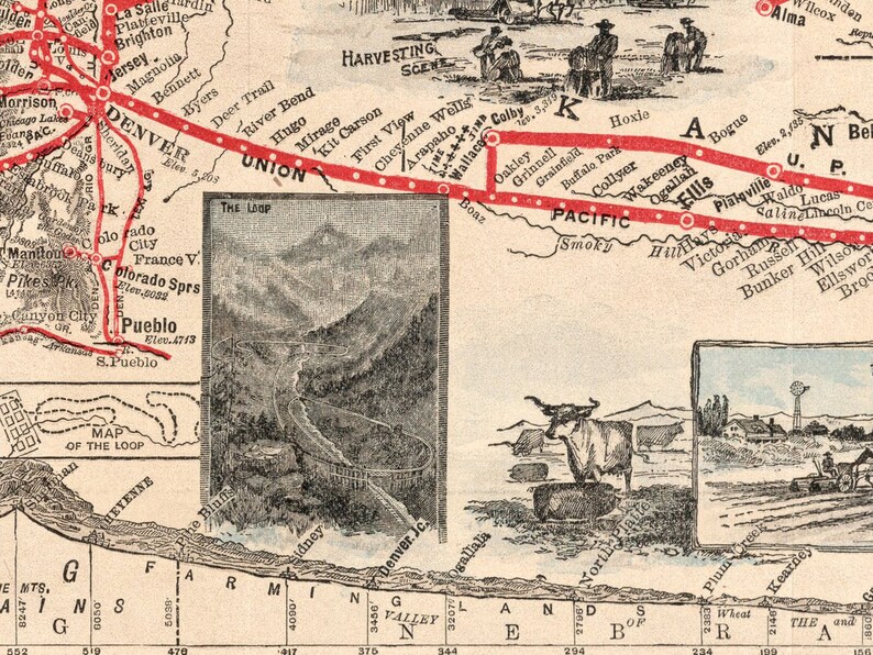 1888 Union Pacific Railway Map Print: Californian Rail History Wall Art ...