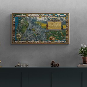 Vintage Illustrated Map of the Oregon Trail 1932 Pioneer Highway ...