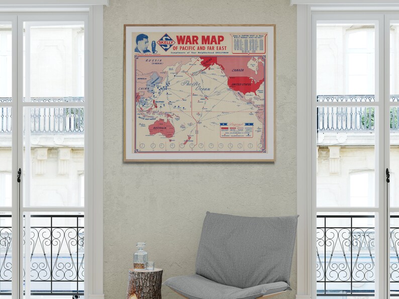 Vintage War Map of the Pacific and Far East 1944 Skellyman Illustrated ...