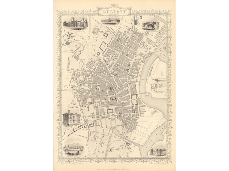 Vintage Map of Belfast Northern Ireland 1851 Irish History - Etsy