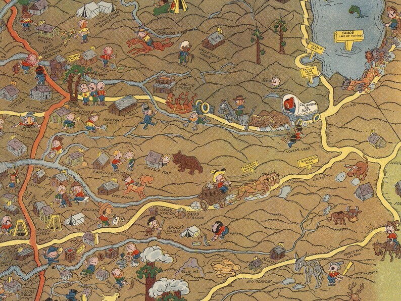 Vintage Gold Prospecting Map 1931 Mother Lode California Nevada Old USA ...