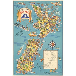 Vintage New Zealand Map Print 1938: Retro Aotearoa Pictorial Art - Etsy