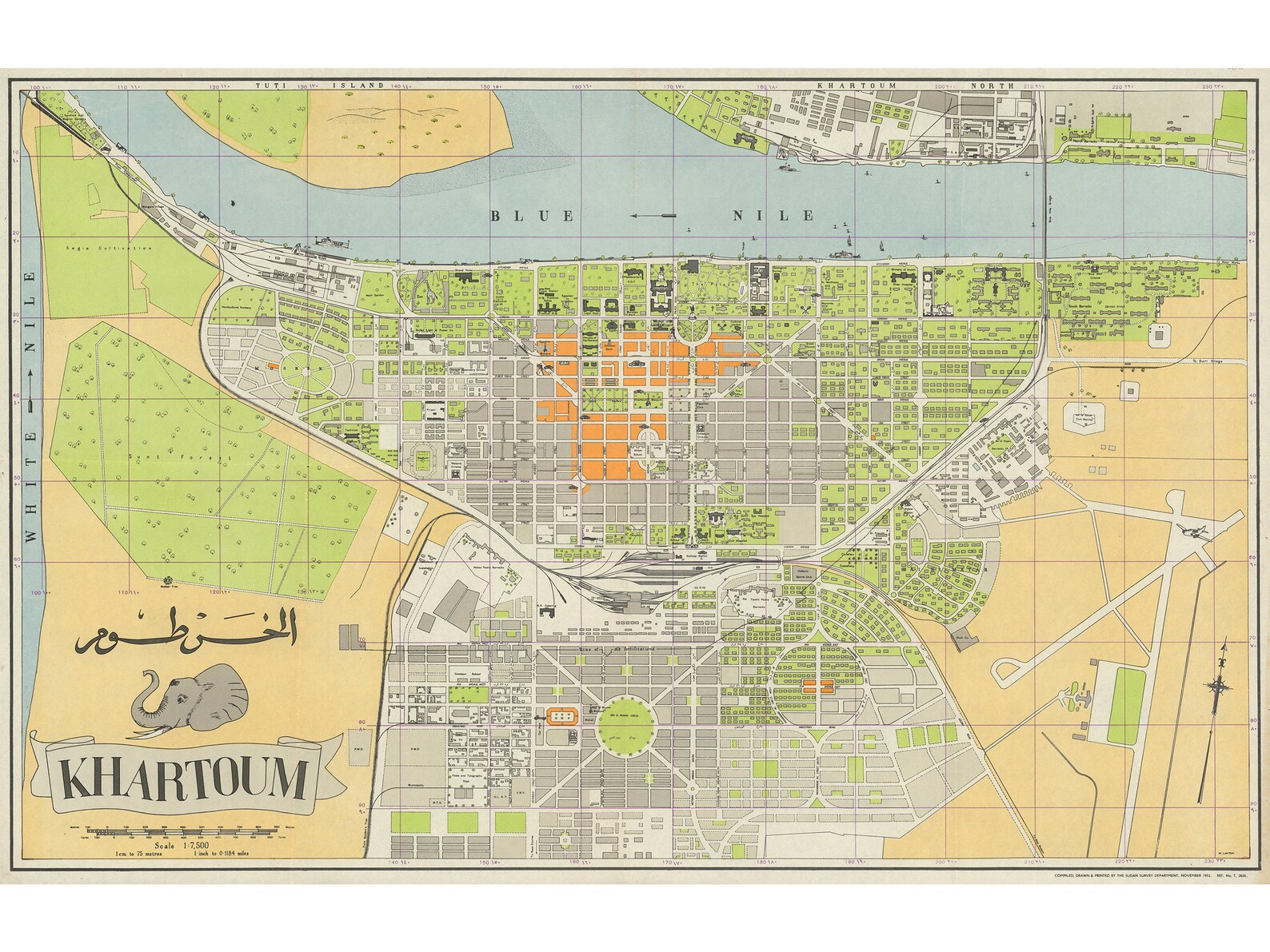 Vintage Map of Khartoum Sudan 1952 Africa History Alkhartoum Street Map Poster Wall Art Home ...