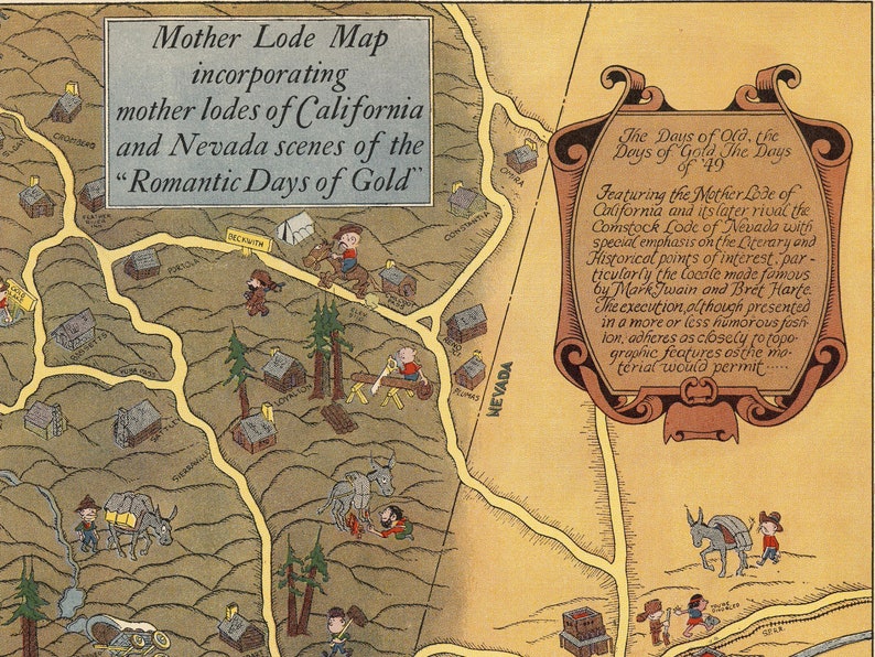 Vintage Gold Prospecting Map 1931 Mother Lode California Nevada Old USA ...
