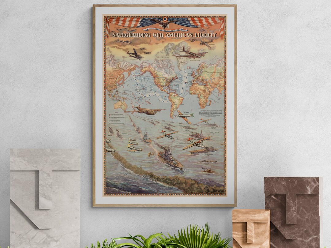 Vintage Military Map 1941 Safeguarding Our American Liberty - Etsy