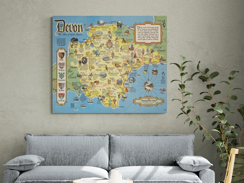 Vintage Devon Map Print: 1955 Old English Shire Retro Wall Art - Etsy