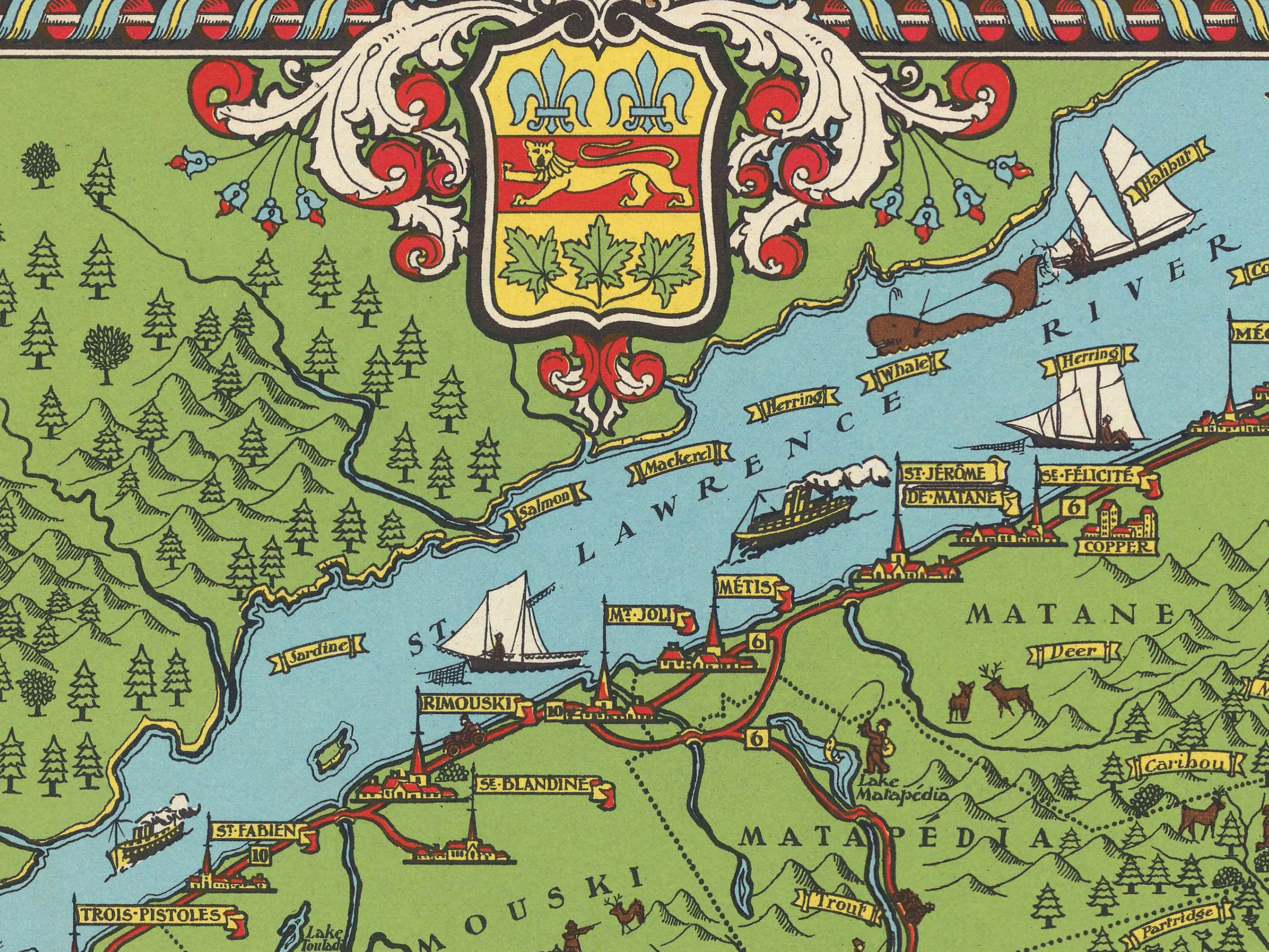 Old Map Gaspe Peninsula Quebec Canada 1929 Antique Illustrated Print ...