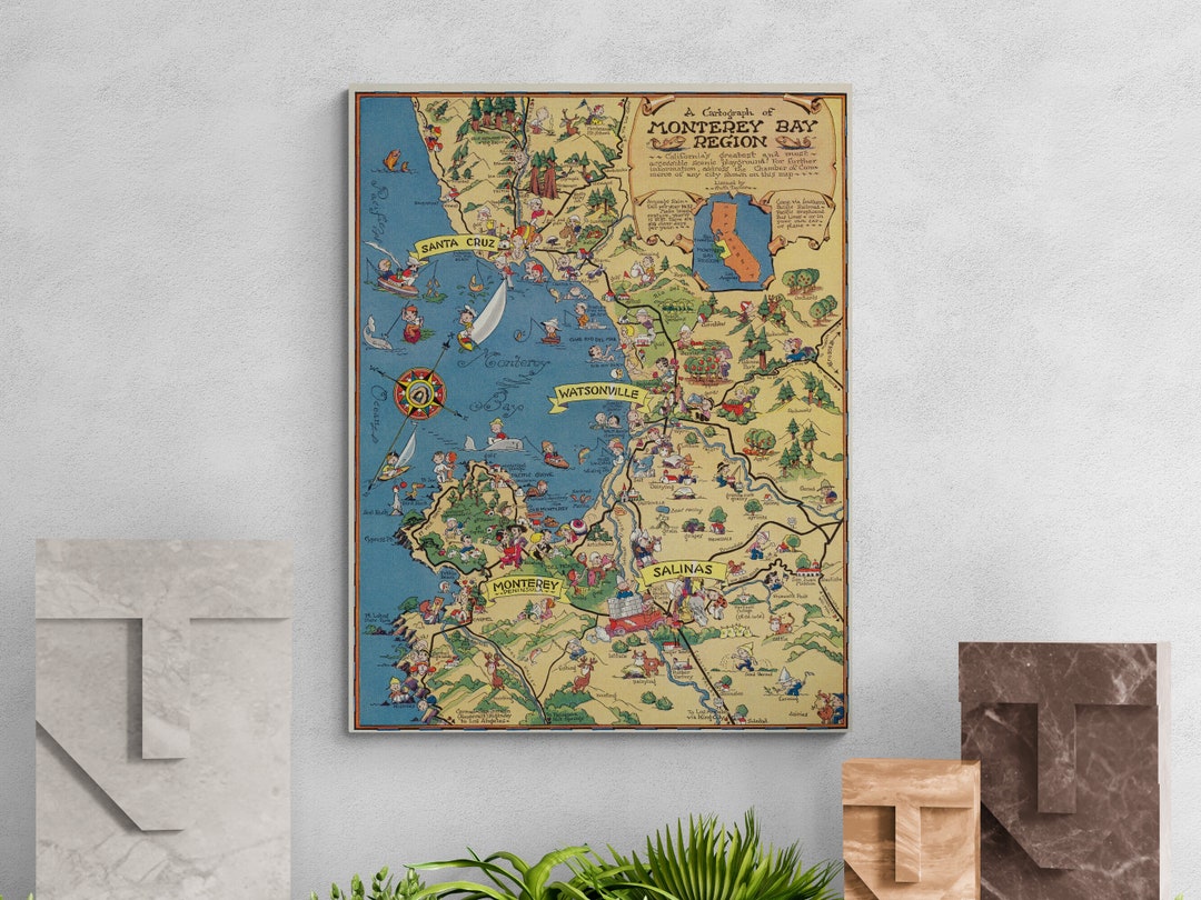 Vintage Monterey Bay Map Print: 1932 Illustrated Pictorial Poster - Etsy