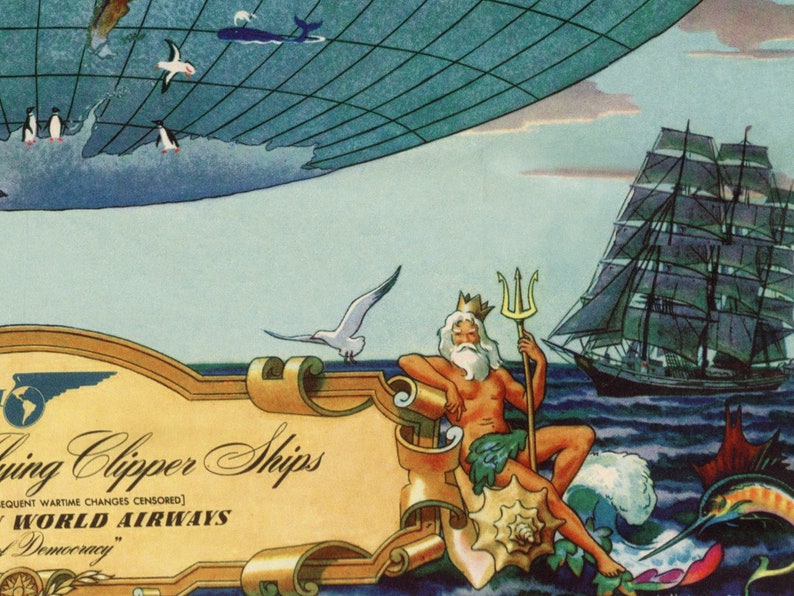 Vintage Map Routes of the Flying Clipper Ships 1941 Pan American World ...