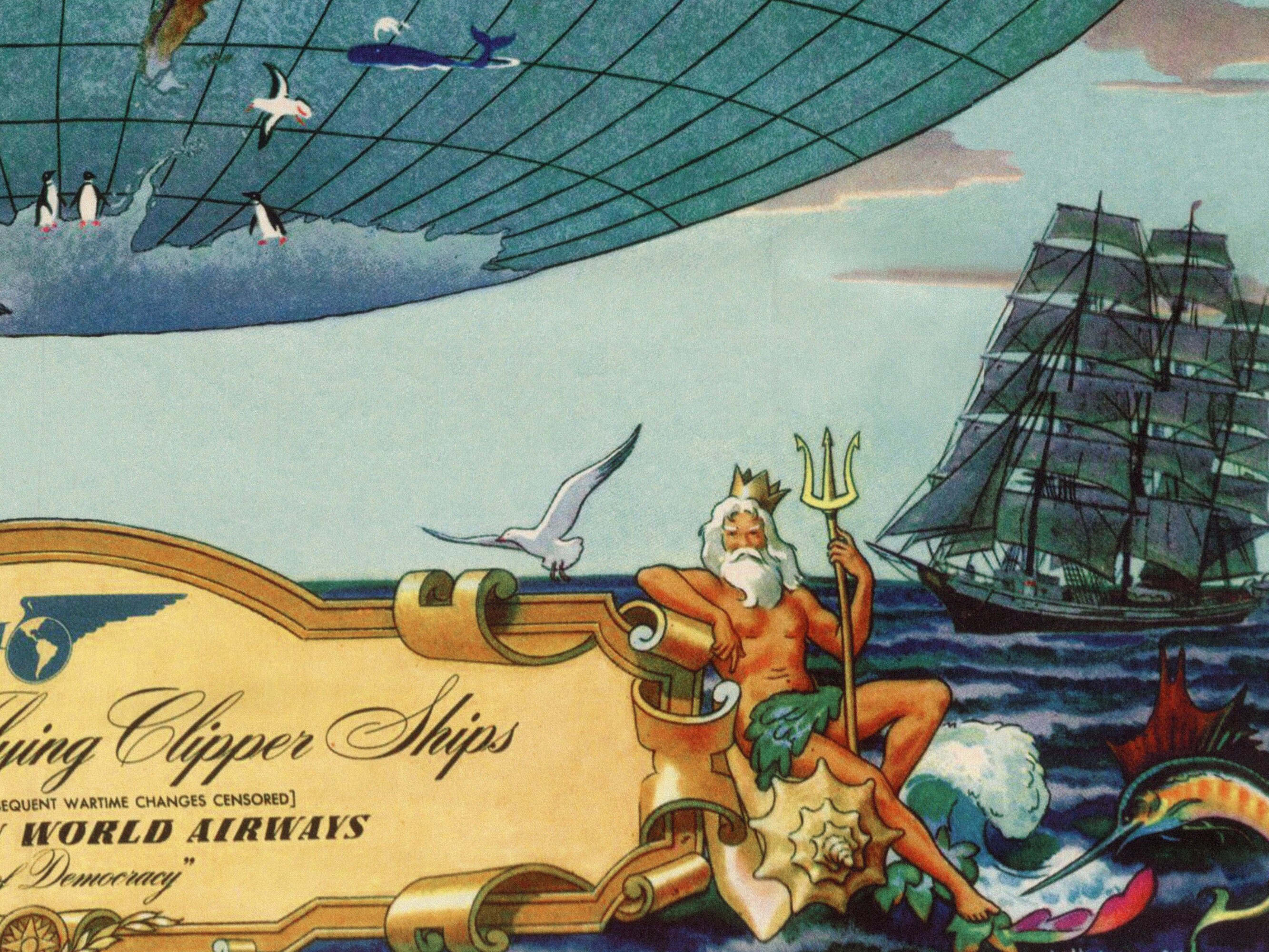 Vintage Map Routes of the Flying Clipper Ships 1941 Pan American World ...