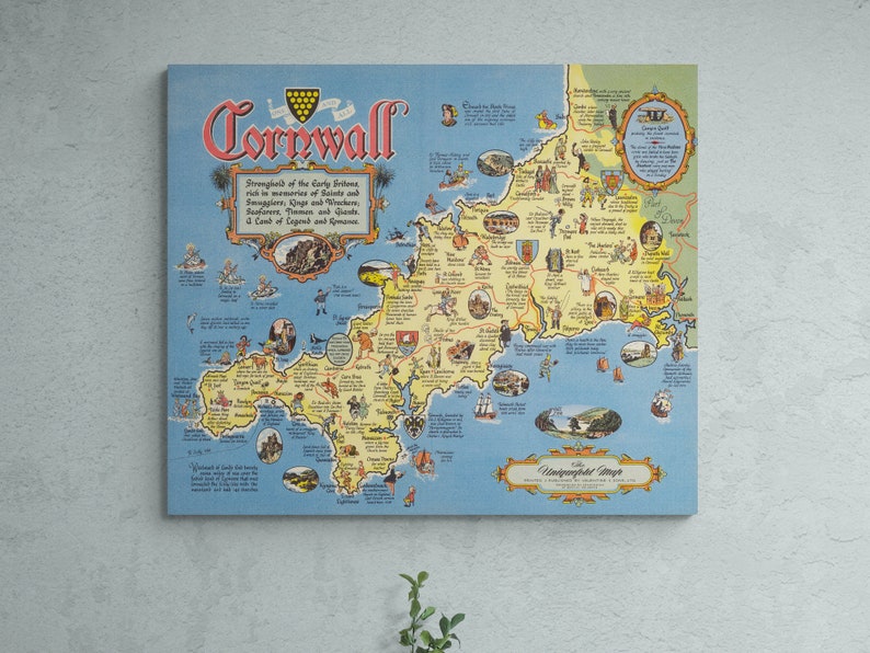 Vintage Map Cornwall 1955 Stronghold of Early Britons Old English Map ...