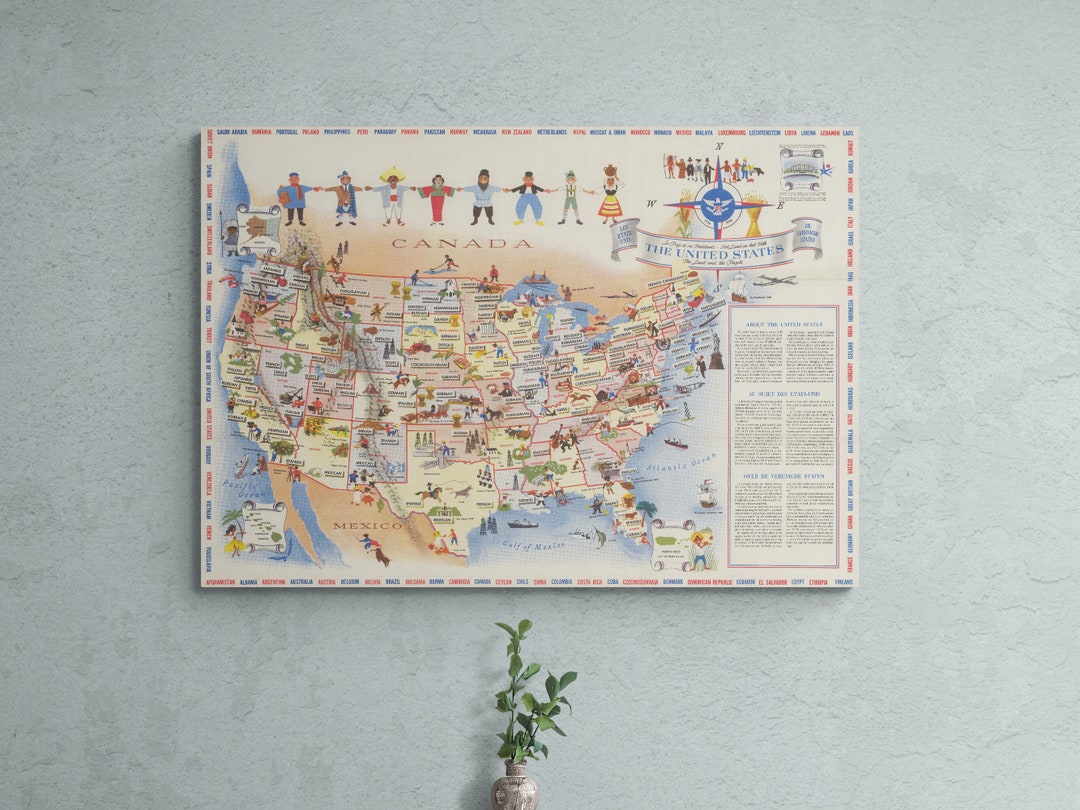 Vintage 1958 United States Map Print: Retro Illustrated Wall Art - Etsy