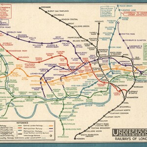 Vintage Map Underground Railways of London 1930 Old Tube Map Antique UK ...