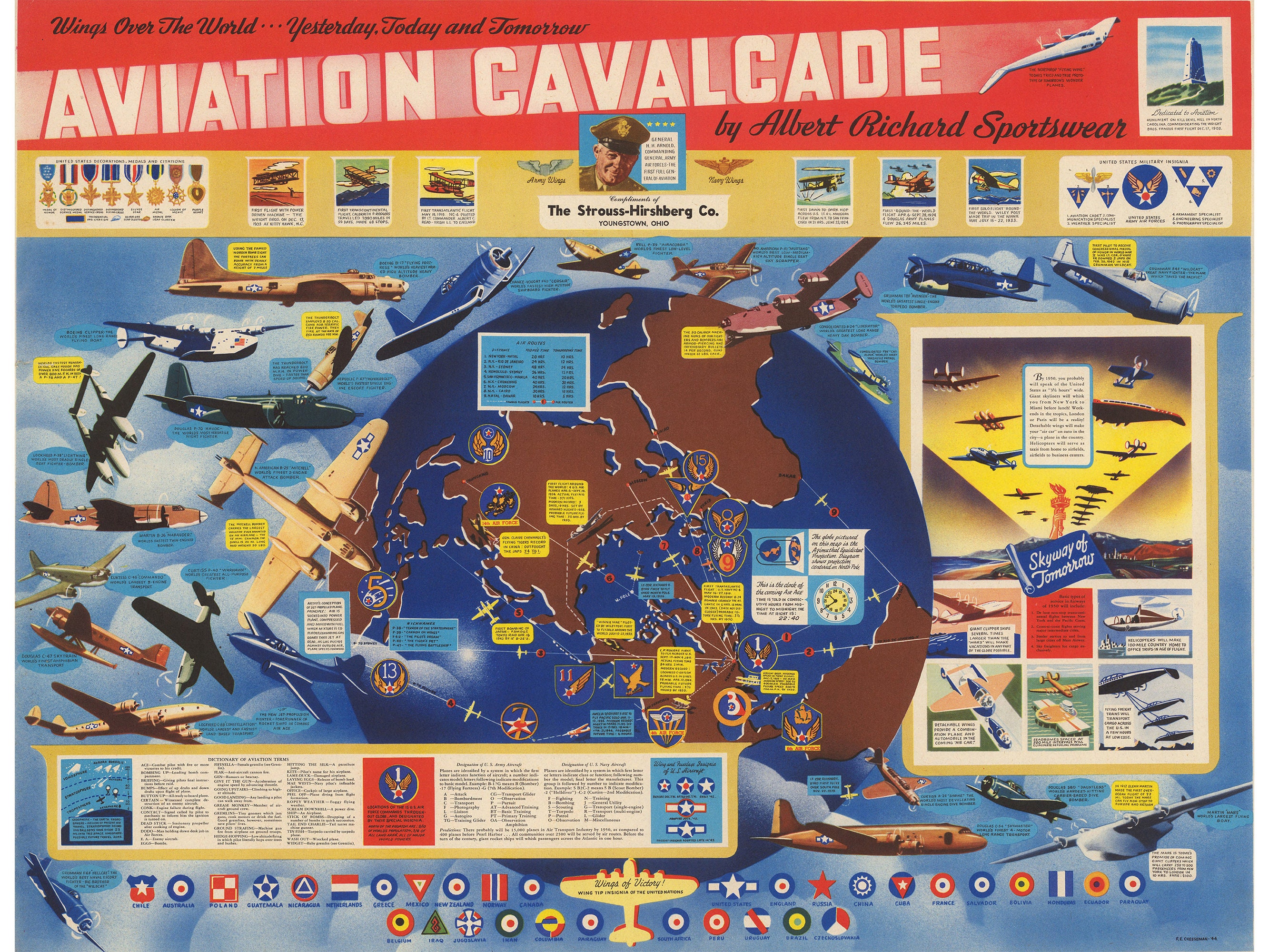 Vintage Aviation Map 1944 Wings Over the World Illustrated Cavalcade ...