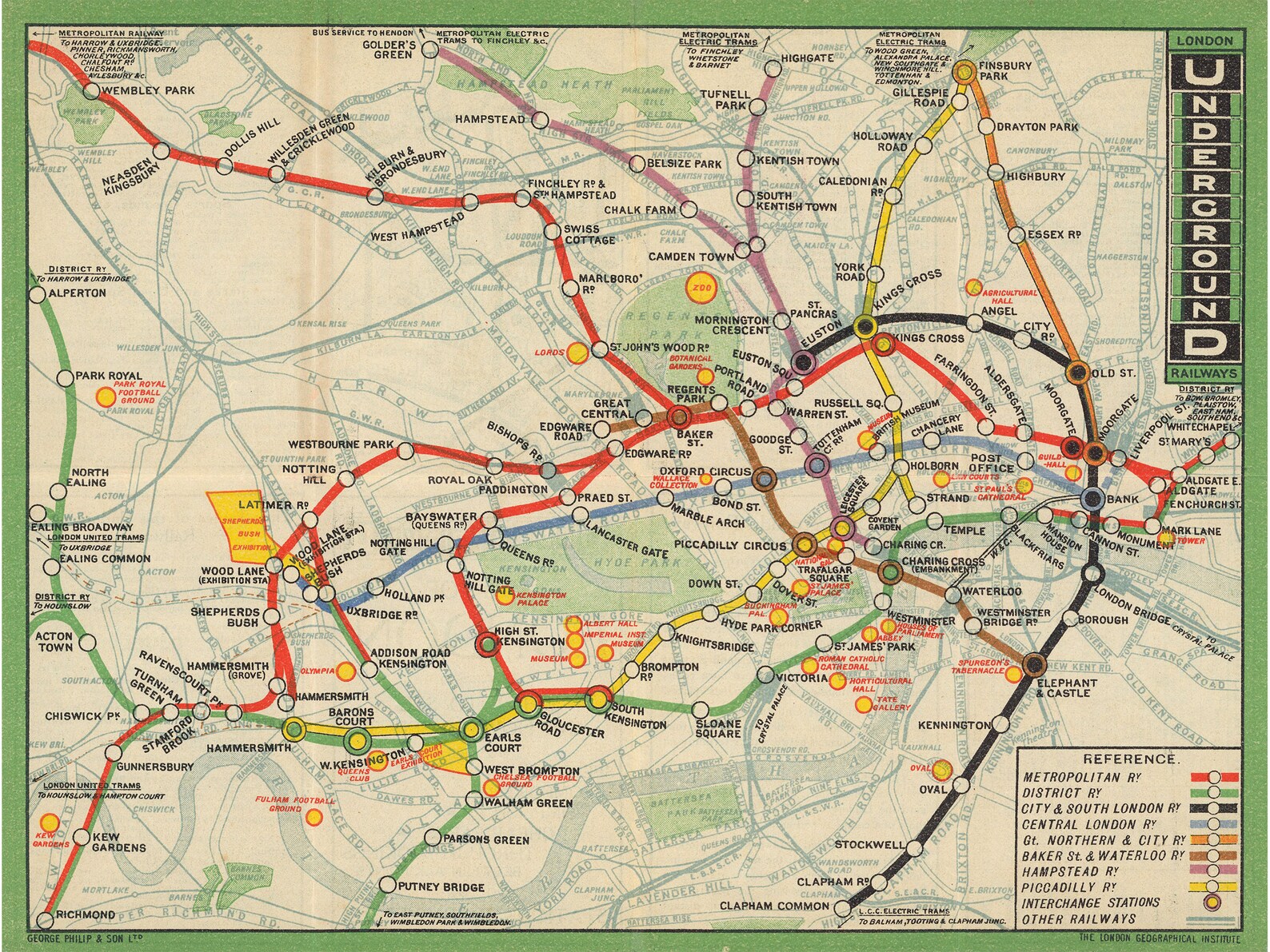 Tube Map London Underground Railways 1912 Old Tube Map Antique Print ...
