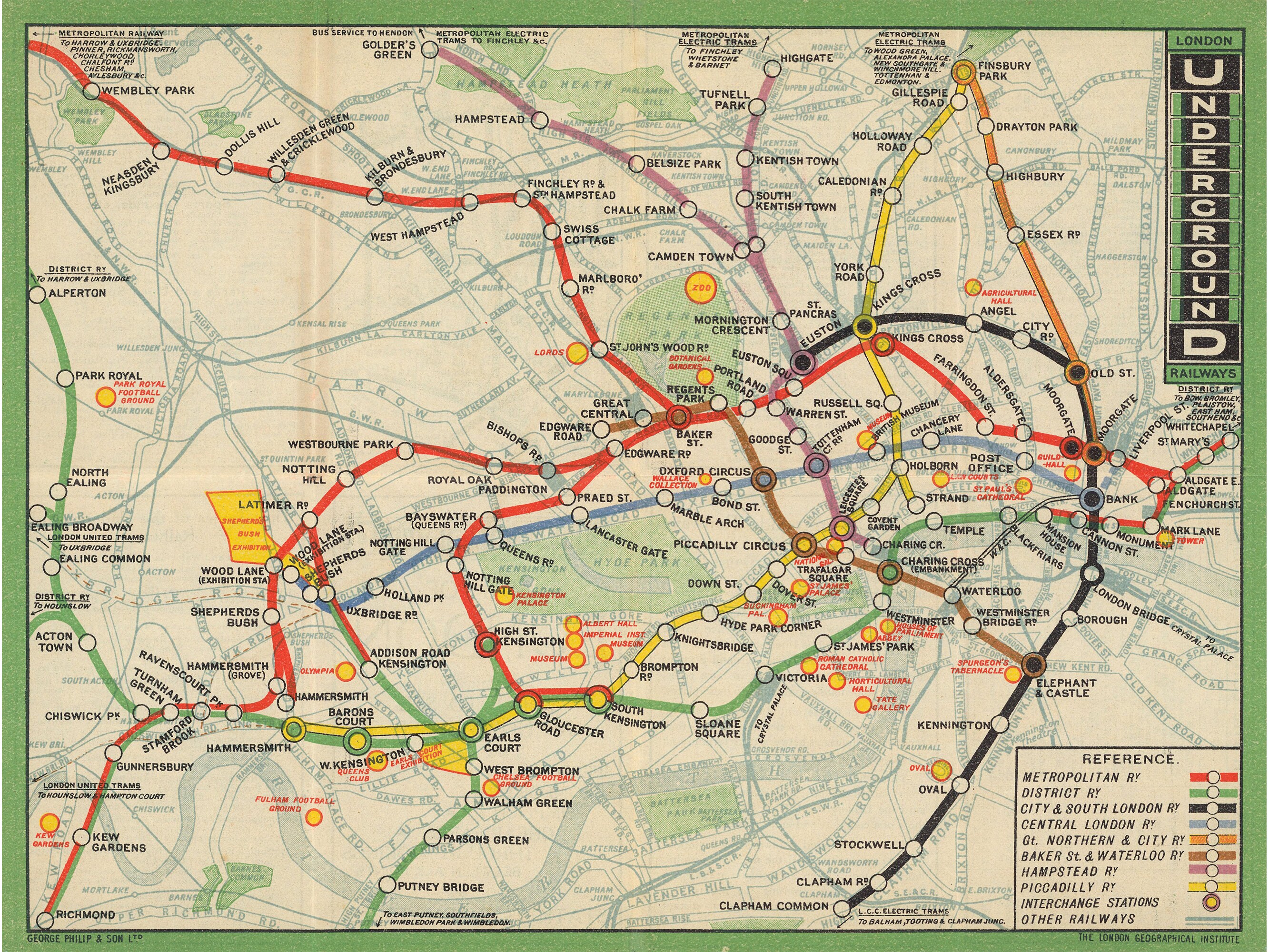 Tube Map London Underground Railways 1912 Old Tube Map Antique Print ...
