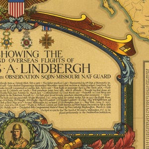 Vintage 1928 Lindbergh Flights Map: Retro Aviation History Poster - Etsy