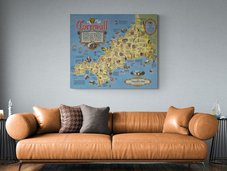 Vintage Cornwall Map Print: 1955 Old English Illustrated Poster - Etsy