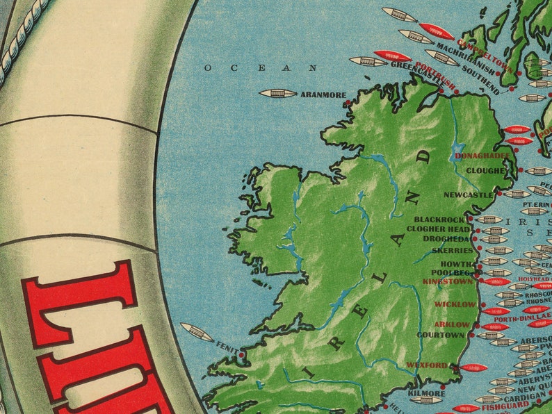 Vintage Map Lifeboat Chart of the British Isles 1935 Old Nautical Map ...