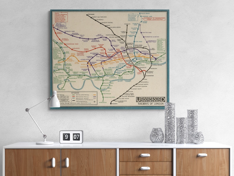 Vintage Map Underground Railways of London 1930 Old Tube Map Antique UK ...