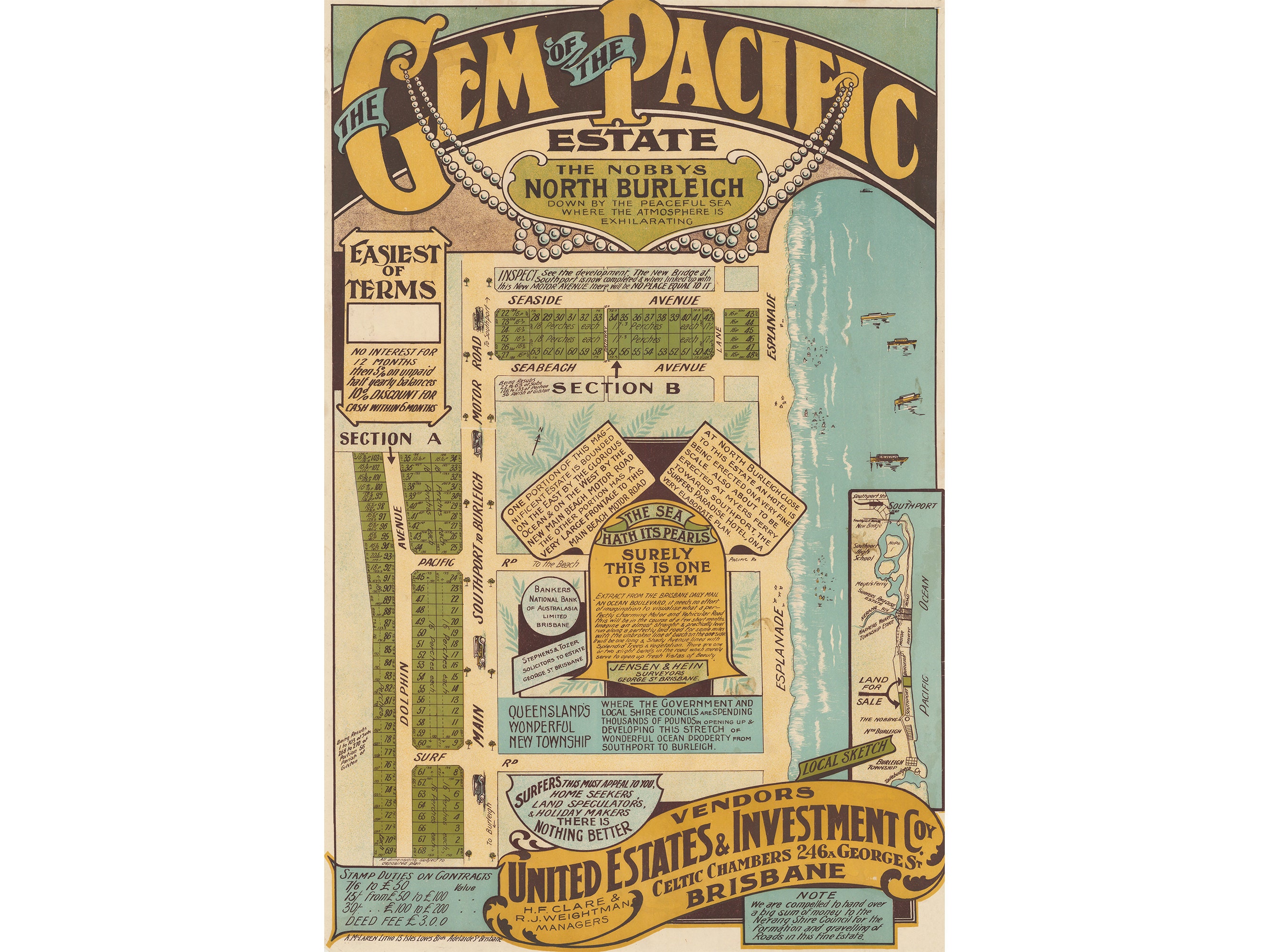 Vintage Gold Coast Estate Map Poster: Nobby & Mermaid Beach, Queensland ...