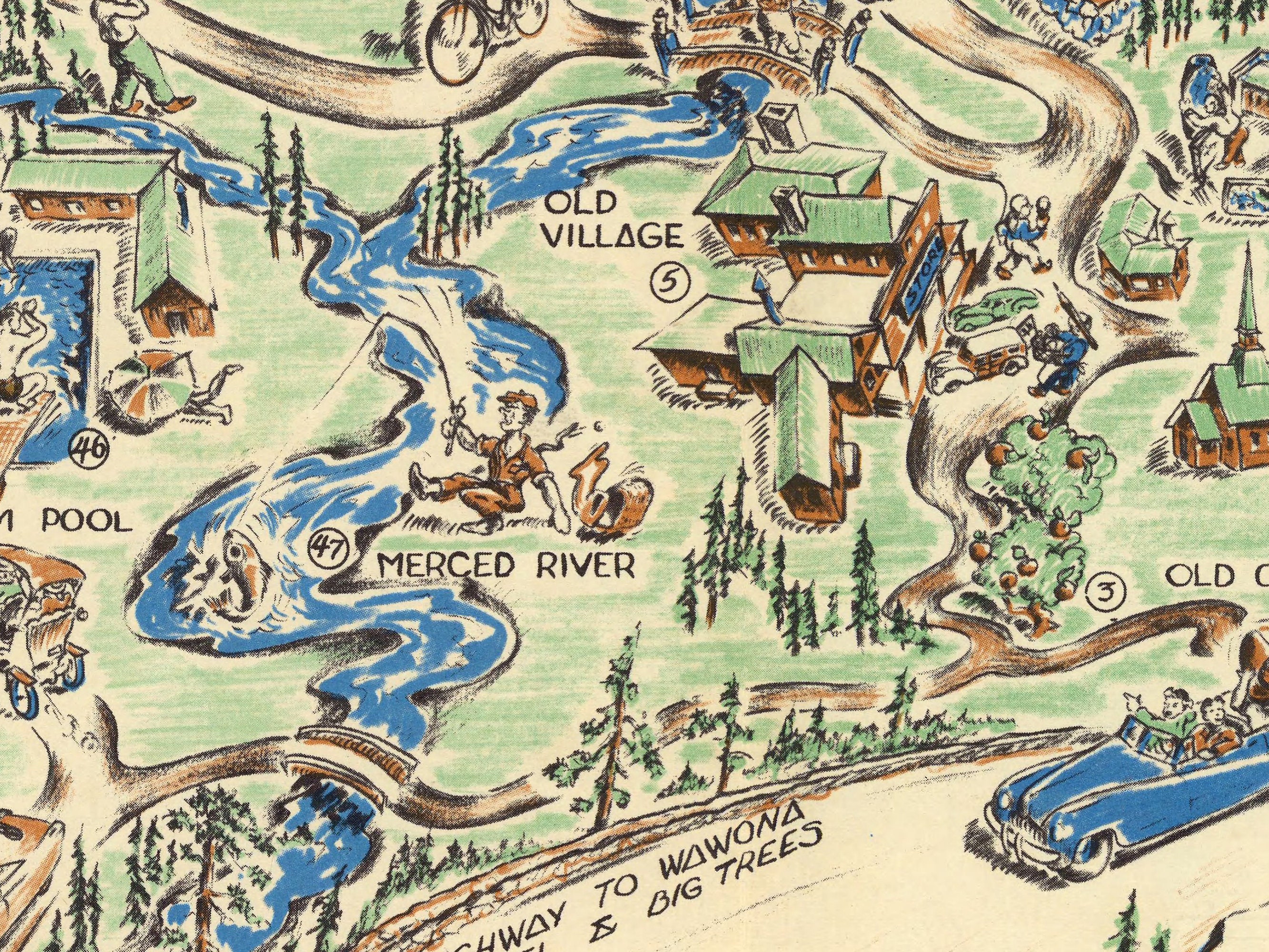 Vintage Framed Yosemite National Park Illustrated Map 1946 Old Travel ...