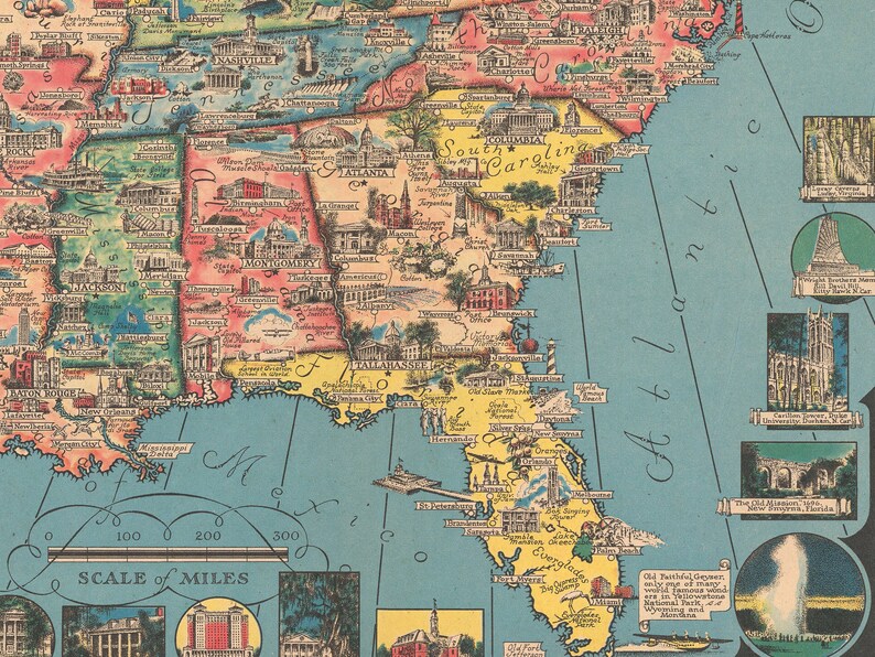 1954 Vintage Americana Map Poster: America the Wonderland Wall Art - Etsy