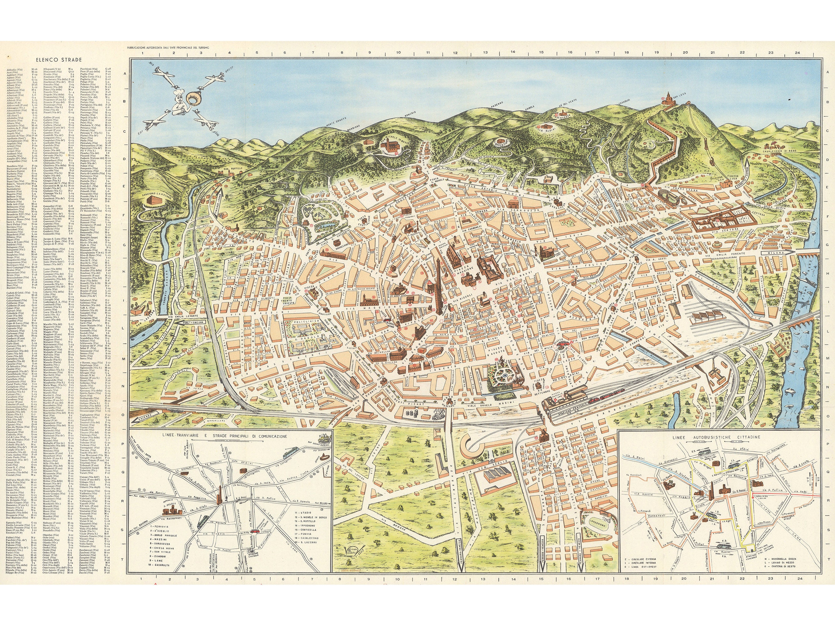 Vintage Tourist Map of Bologna Italy 1953 Old Illustrated Map Antique ...