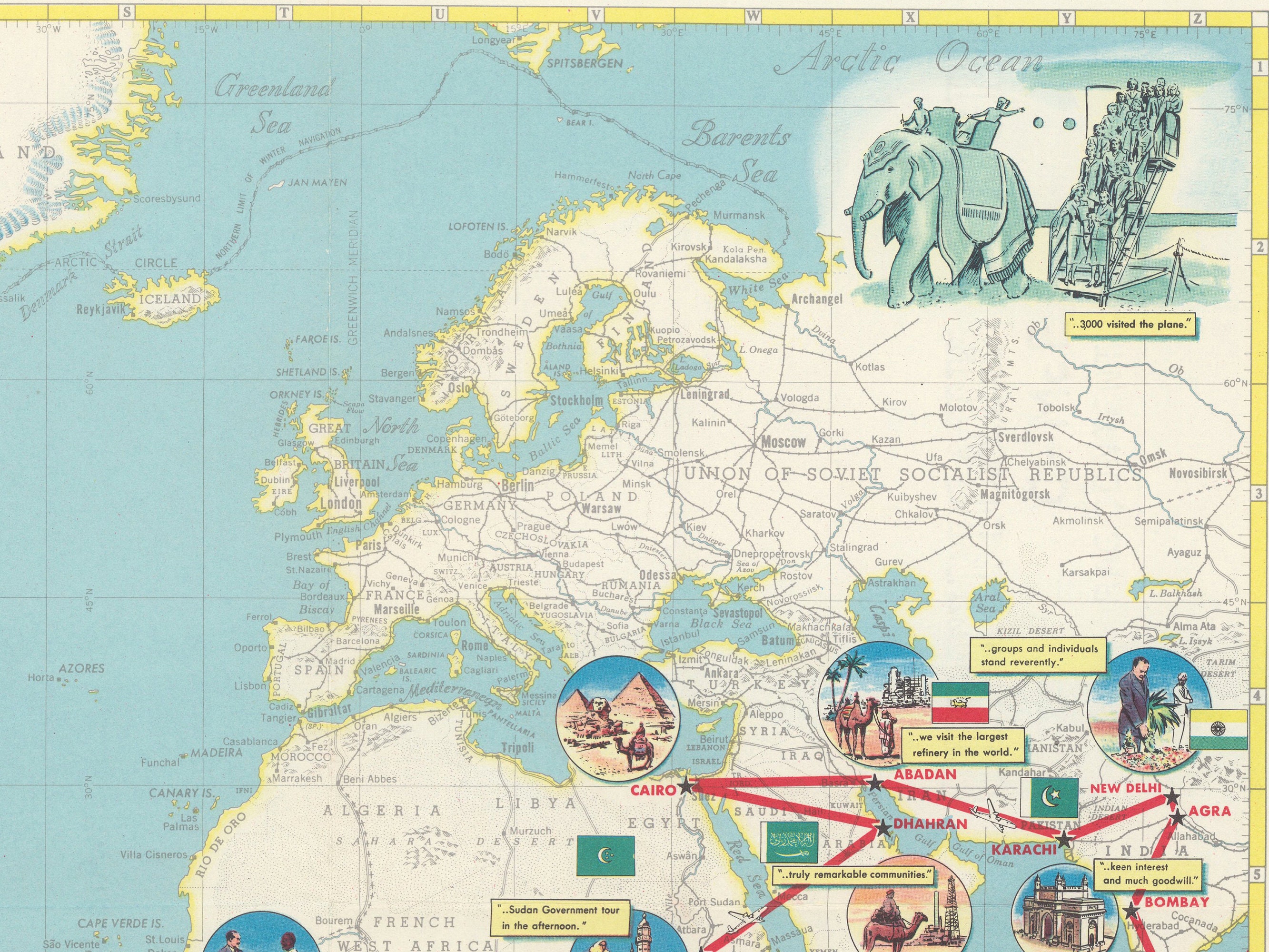 Vintage Aviation Map Poster: Atlas Sky Merchant Route, 1948 - Etsy