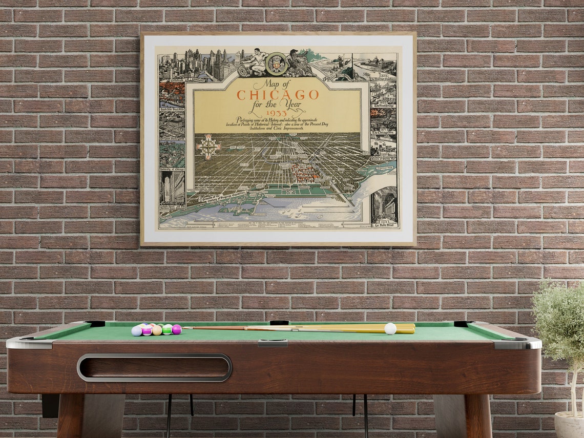 Vintage Map of Chicago 1933 American History Pictorial Birdseye ...