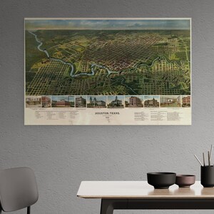 Vintage Houston Map 1891 Birds Eye View Old Texas Map Illustrated ...